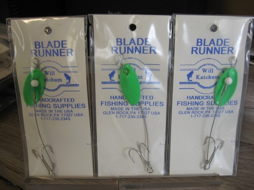 3 Katchum 4" Blade Runner Fishing Rigs Wire Leader Double Hook Green ...