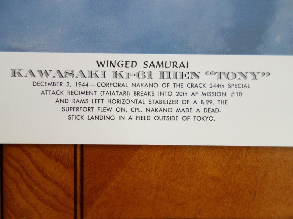Winged Samurai Kawasaki Ki-61 Hien "Tony" Poster/Lithograph by T ...