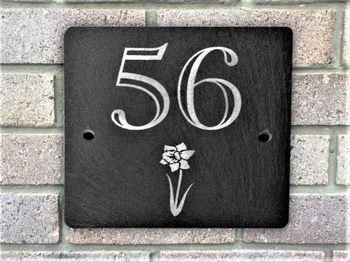 Engraved Welsh Slate House Number Door Plaque Address Sign Daffodil ...