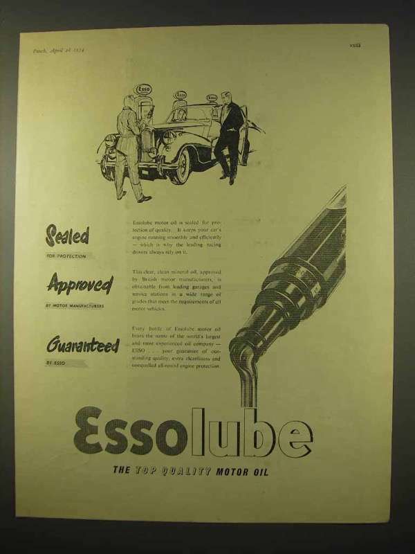 1954 Esso Essolube Motor Oil Ad - Sealed, Approved | eBay