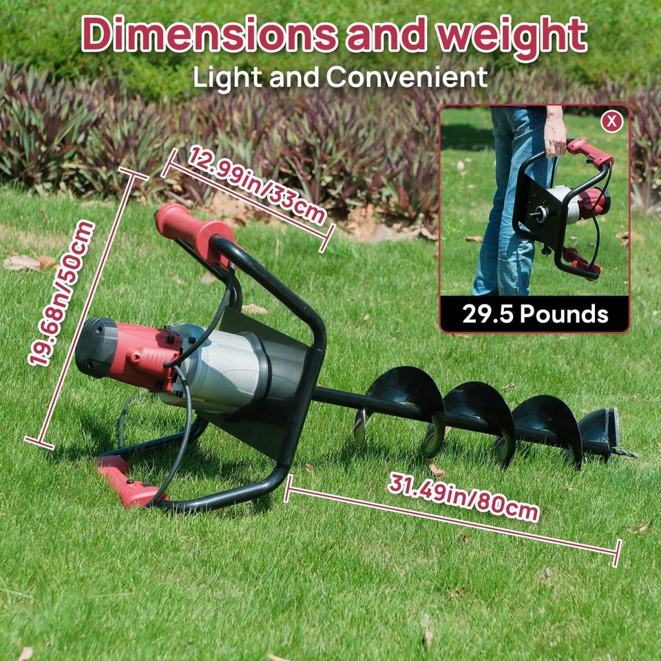 DC HOUSE 1500W Electric Post Hole Digger Tools with 6" Digging ...