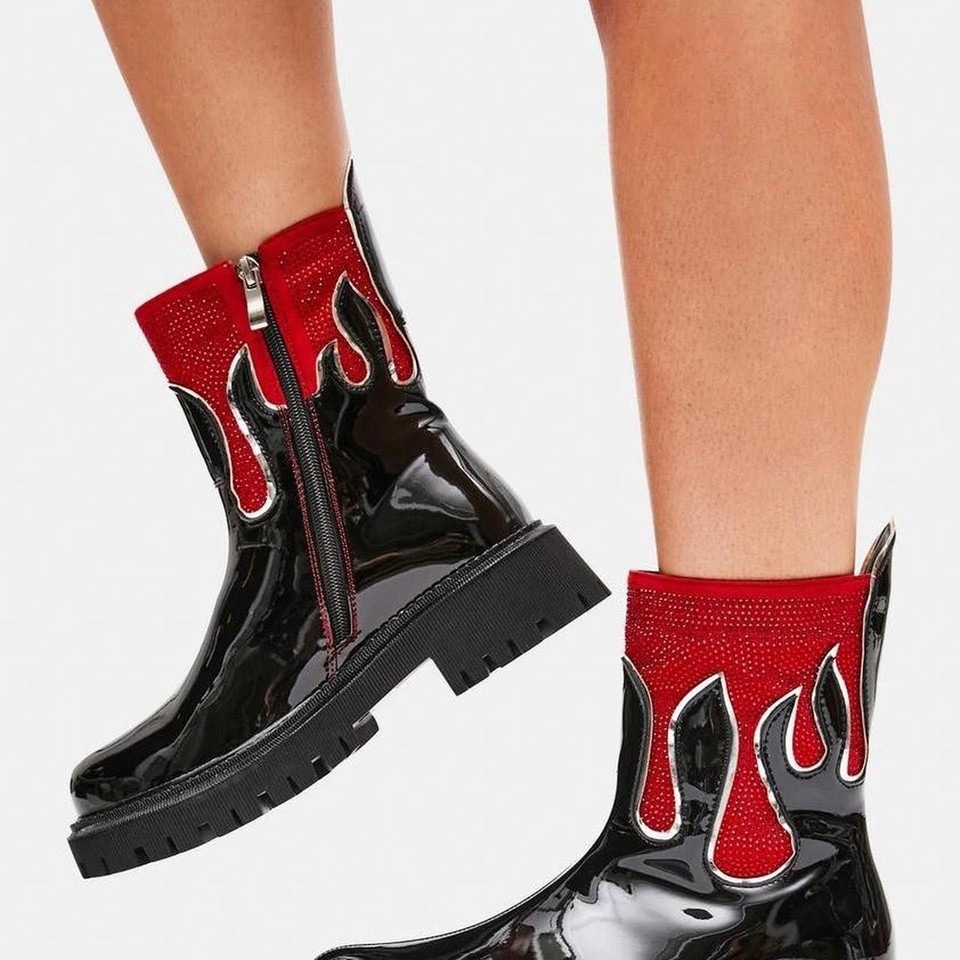 🔥 Azalea Wang Women’s Black & Red Flame Boots 🔥 | eBay