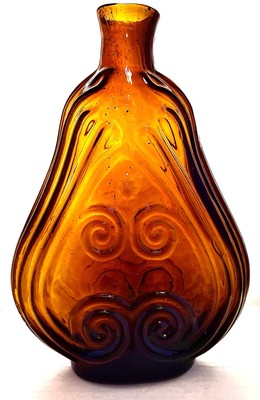 VERY NICE Amber Open PONTIL SCROLL FLASK PINT 1850'S ERA Very CLEAN | eBay