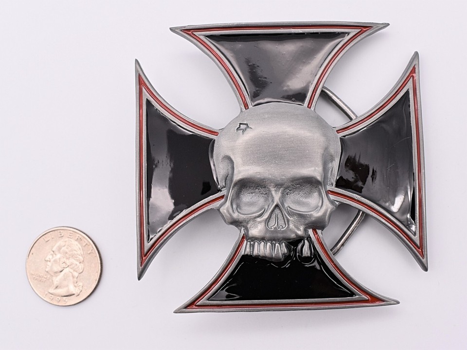 Black Iron Cross Skull Biker Belt Buckle | eBay