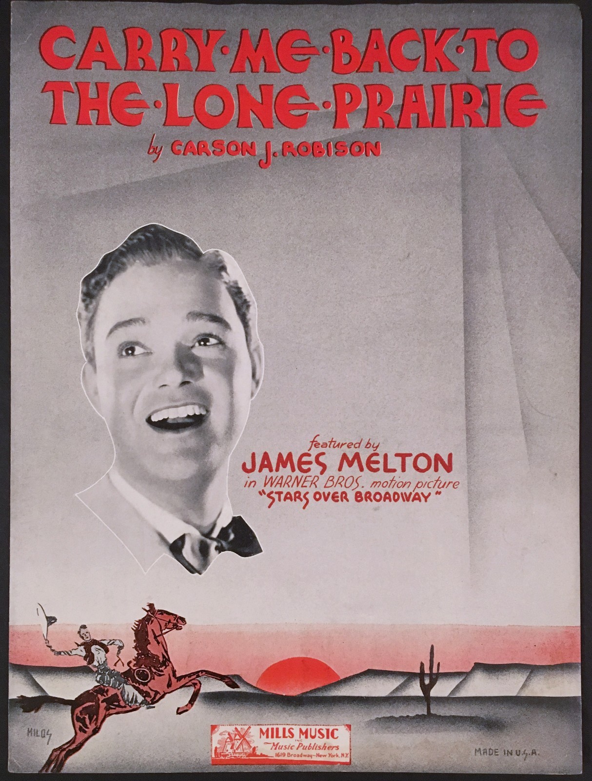 1934 "STARS OVER BROADWAY" MOVIE SHEET MUSIC "CARRY ME BACK TO THE LONE ...