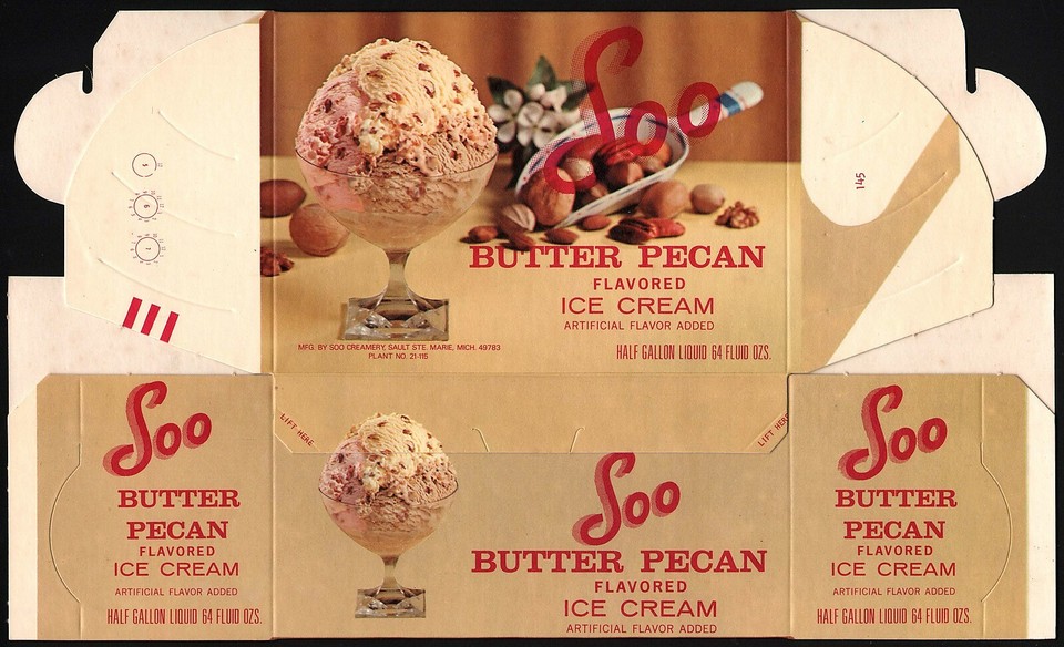 Vintage box SOO ICE CREAM Butter Pecan Sault Ste Marie Michigan unused ...