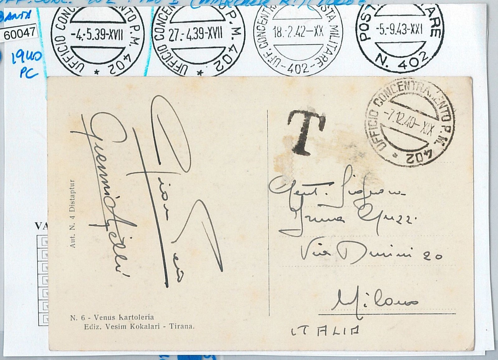 60047 - ALBANIA - STORIA POSTALE - POSTA MILITARE: UFF. CONCENTRAMENTO ...