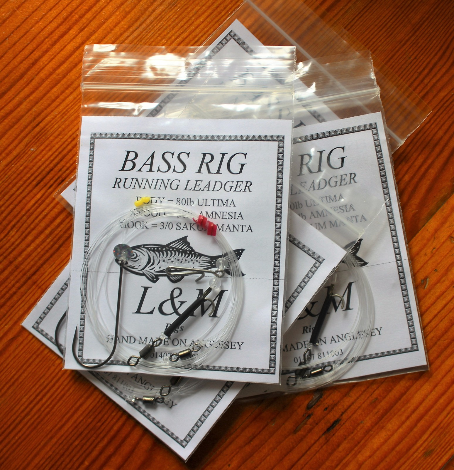 4 x BASS L&M SEA FISHING RIGS 80lb BODY size 3/0 SAKUMA MANTA HOOK ...