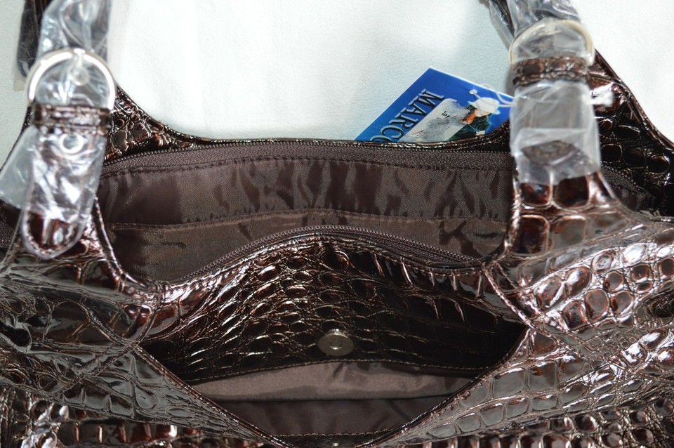 Marco Shoulder Purse Hand Bag Brown Faux Alligator Skin NEW Zip Closure ...