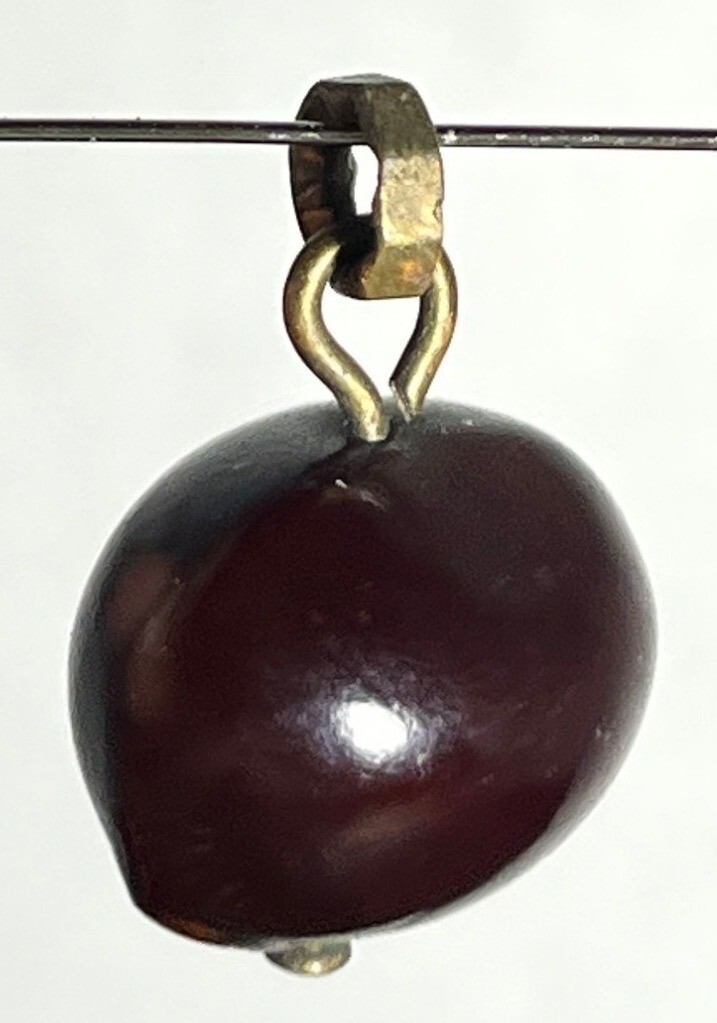 Antique Victorian Chestnut Pendant Brass Bail - Gem