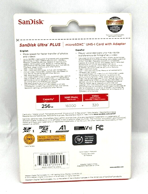 Sandisk Ultra Plus microSDXC UHS-1 Card with Adapter 256 GB Speed up to ...