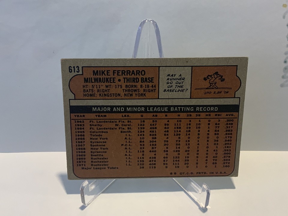 1972 Topps - #613 Mike Ferraro EX | eBay