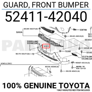 5241142040 Genuine Toyota GUARD, FRONT BUMPER 52411-42040 | eBay