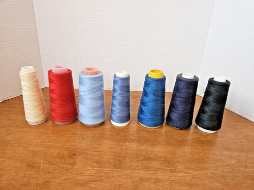 BARGAIN Lot of 7 Vintage Thread Lg, Cone Spools Cotton & Polyester ...
