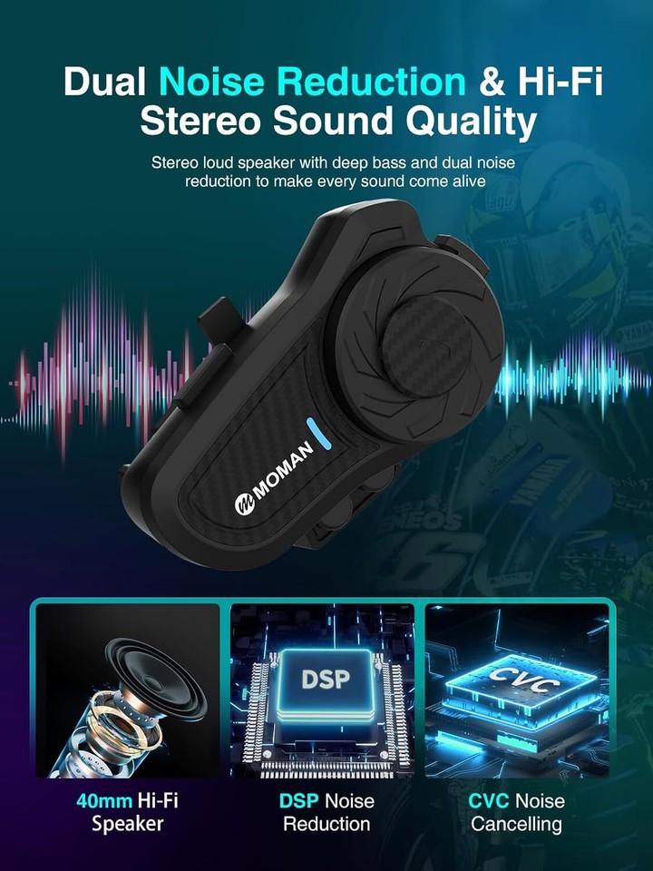 Moman H2Pro Wireless Helmet Intercom Headset Motorcycle Noise ...