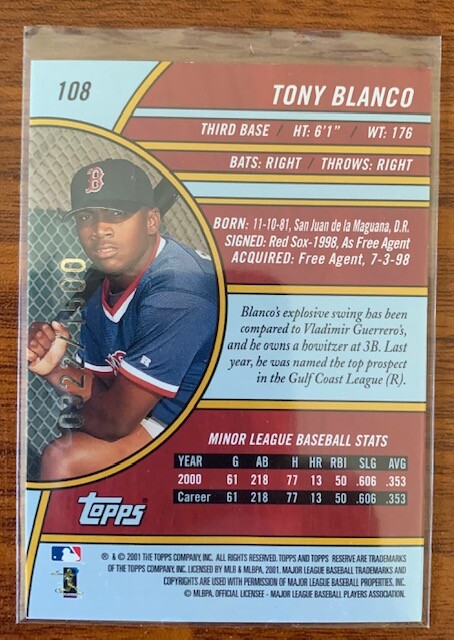 2001 Topps Reserve #108 Tony Blanco #0322/1500 Boston Red Sox Free ...