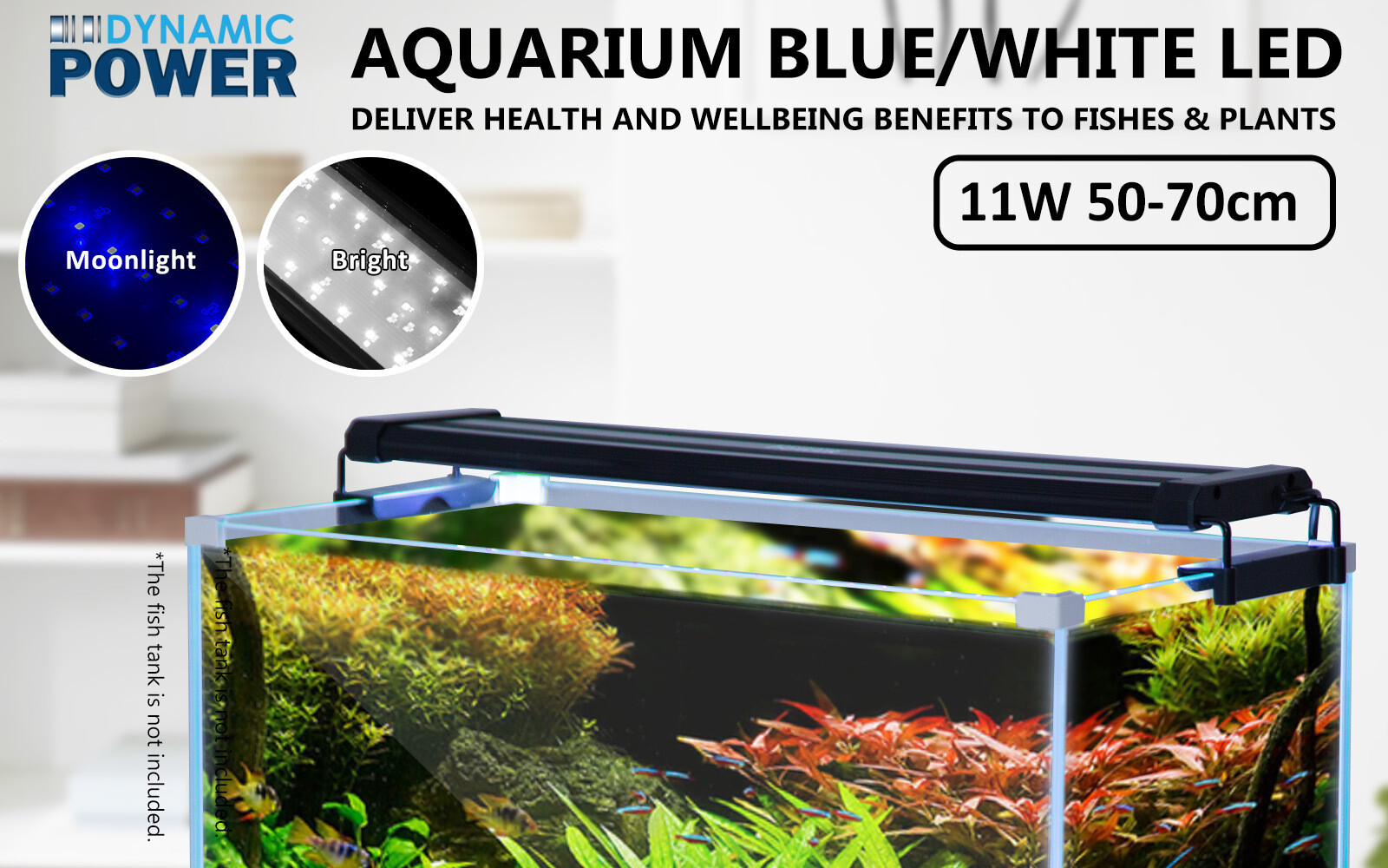 2 Set 11W Aquarium Blue White LED Light for Tank 50-70cm Dynamic Power ...