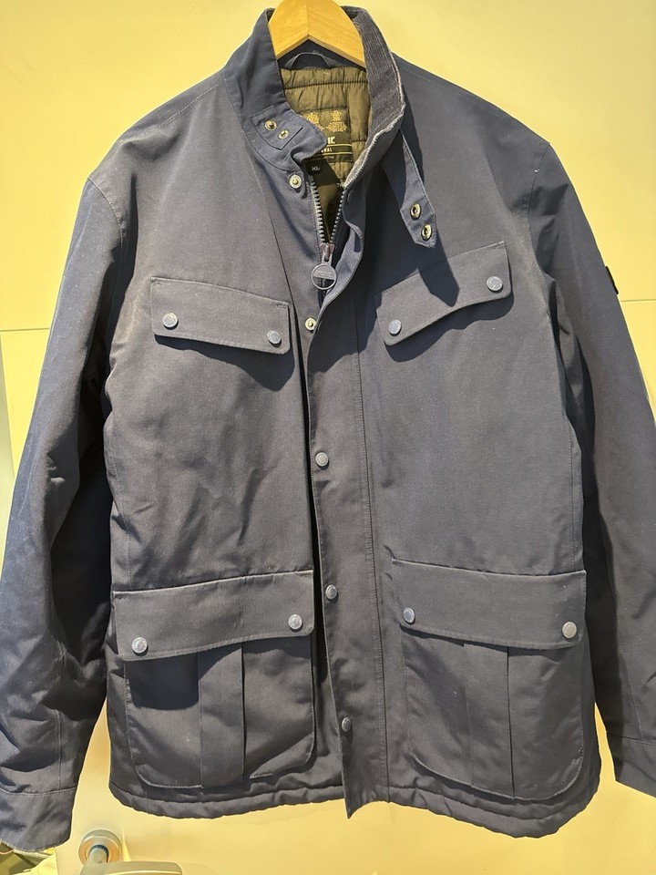Men’s Barbour Blue Jacket Size XL New Padded Motorcycle Waterproof ...