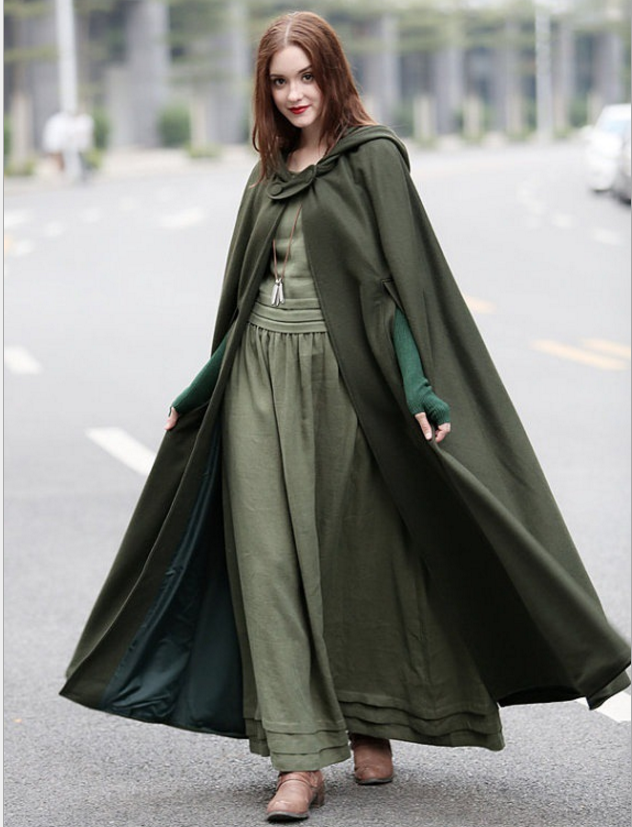 Women Lady Warm Long Maxi Cape Cloak Coat Hooded Loose Vintage Cloak ...