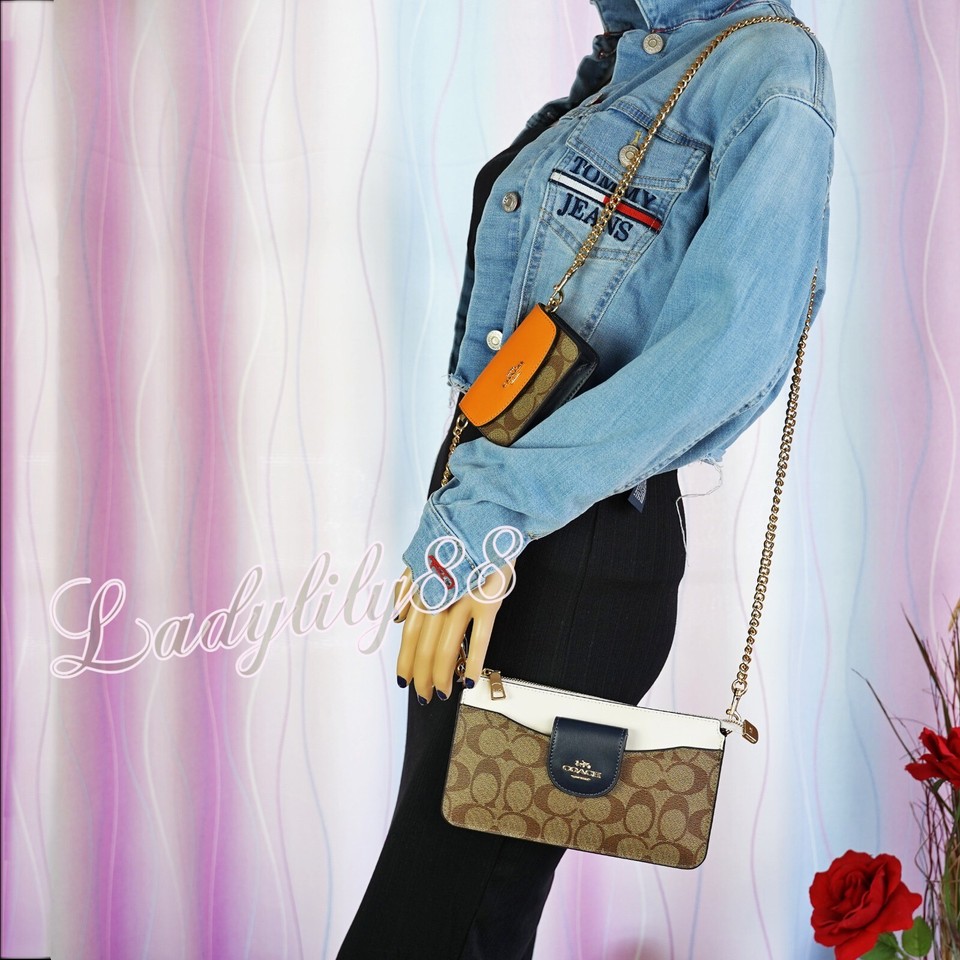 NWT Coach CF477 Poppy Crossbody In Colorblock Signature Canvas And Card ...