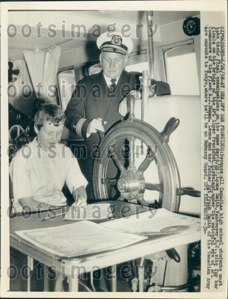 1958 Commodore H J Ehman at Wheel of Ship SS President Cleveland Press ...