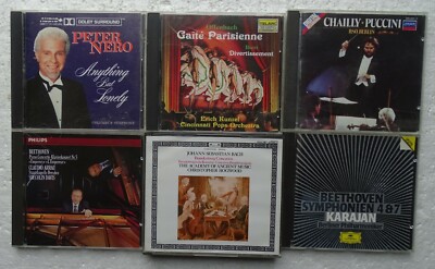 6 Music CD's - Beethoven, Offenbach, Bach, Chailly/Puccini, Peter Nero ...