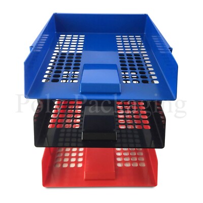 A4 PLASTIC TRAYS & RISERS Any Qty RED/BLUE/BLACK Stacking Desktop ...