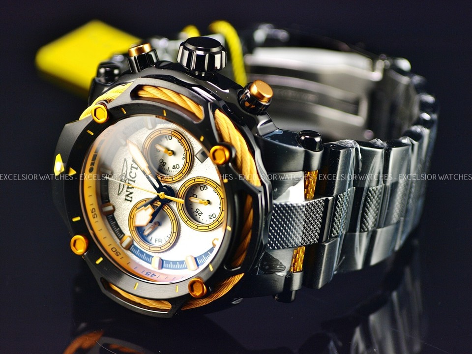 New Invicta 60mm BOLT Swiss Quartz Chronograph Black Orange SS White ...