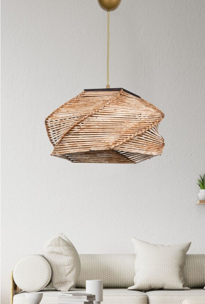 Bamboo Ceiling Light 36X18cm Natural Boho Ethnic Retro Modern Pendant ...