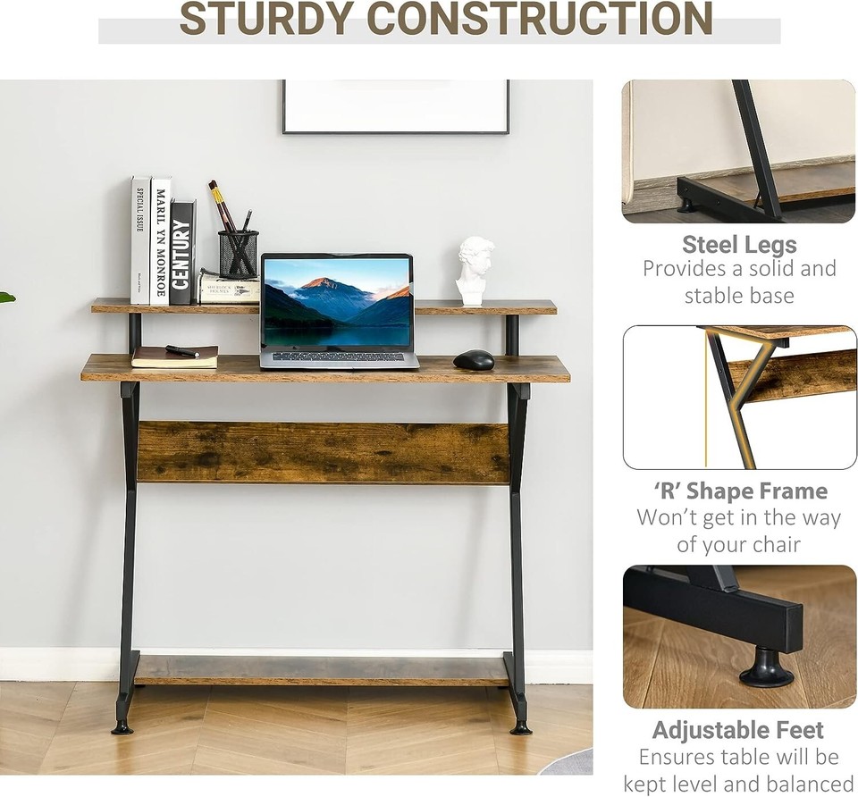 Industrial Rustic Brown Desk Laptop Computer Table Monitor Stand Bottom ...