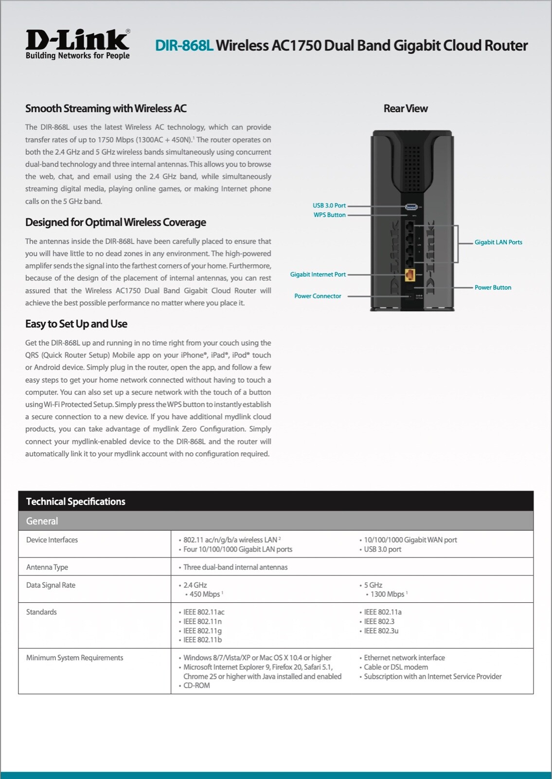 D-LINK DIR-868L WIRELESS AC1750 DUAL BAND GIGABIT CLOUD ROUTER | eBay