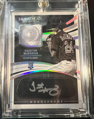 2021 Panini Immaculate Triston Mckenzie EYE BLACK AUTO 6/6 BUTTON PATCH ...