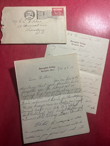 SPRINGFIELD COLLEGE 1915 STATIONERY LETTER Handwritten “cheer up” “old ...