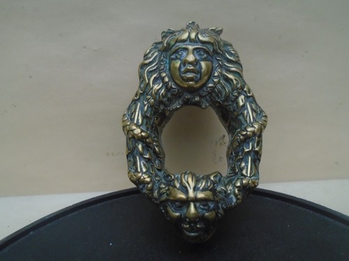 Stylish small solid brass door knocker with faces / masks GOOD & EVIL ...