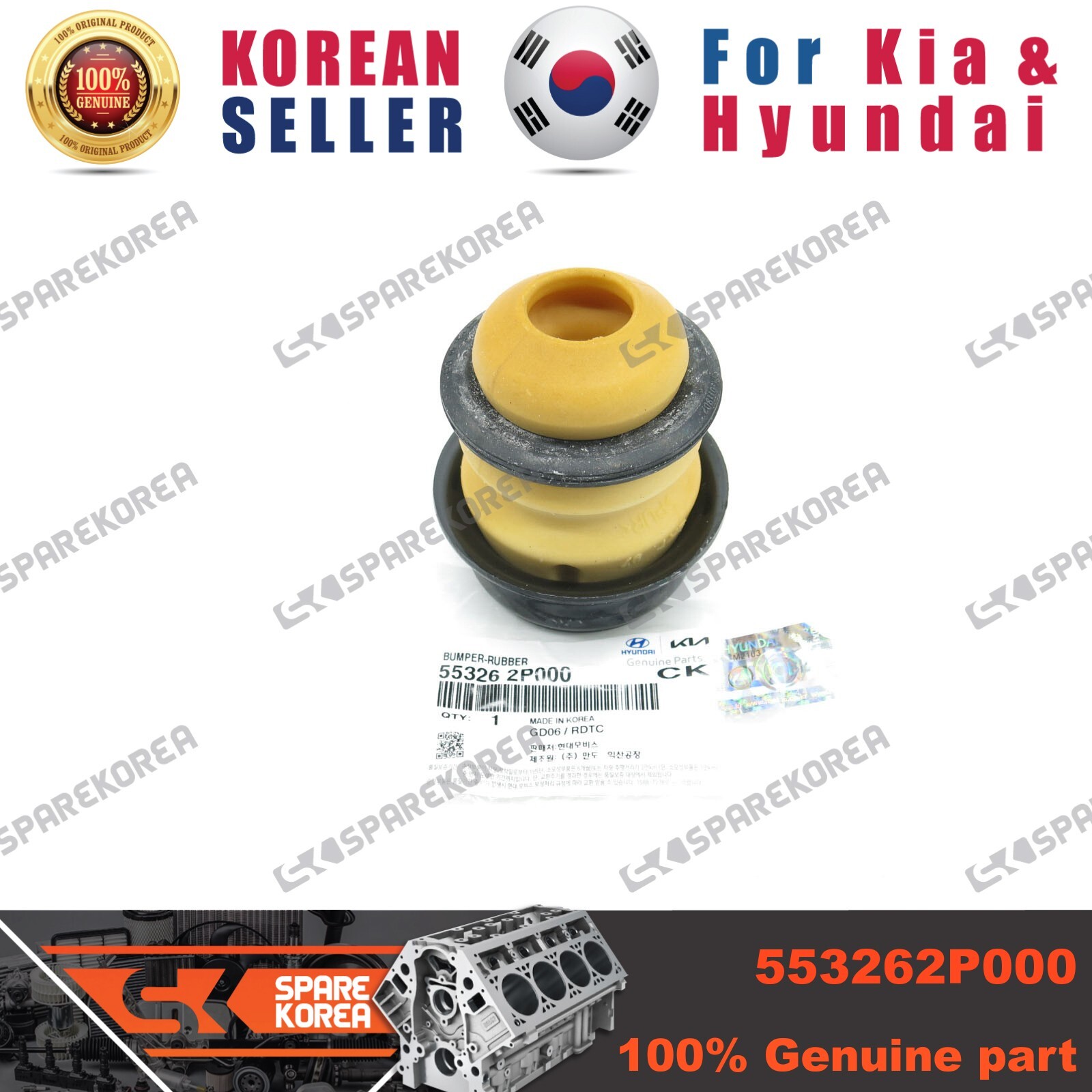 Genuine/OEM 553262P000 BUMPER-RUBBER for Kia Sorento R | eBay