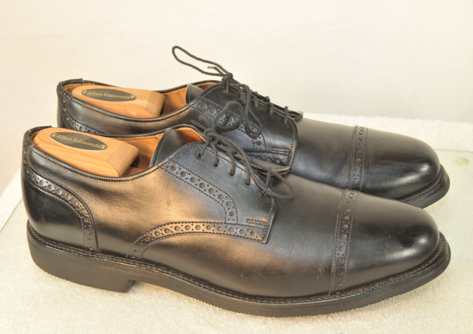 Allen Edmonds Mens 10.5 B Benton Black Leather Cap Toe Oxford Vibram ...