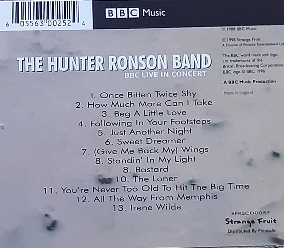 Hunter Ronson Band - BBC Live in Concert (Rare CD) Ian Hunter/Mick ...