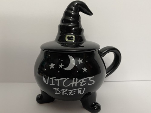 Halloween Witches Brew Cauldron & Witches Hat Lid Moon & Stars Ceramic Black Mug | eBay