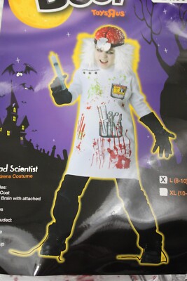Large MAD SCIENTIST BOYS COSTUME 8-10 Scary Horror Lab Coat Brain Child ...