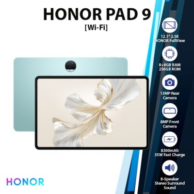 HONOR Pad 9 Android PC Tablet (Cyan/ 8+8GB+256GB/ Wi-Fi Ver./ Global ...
