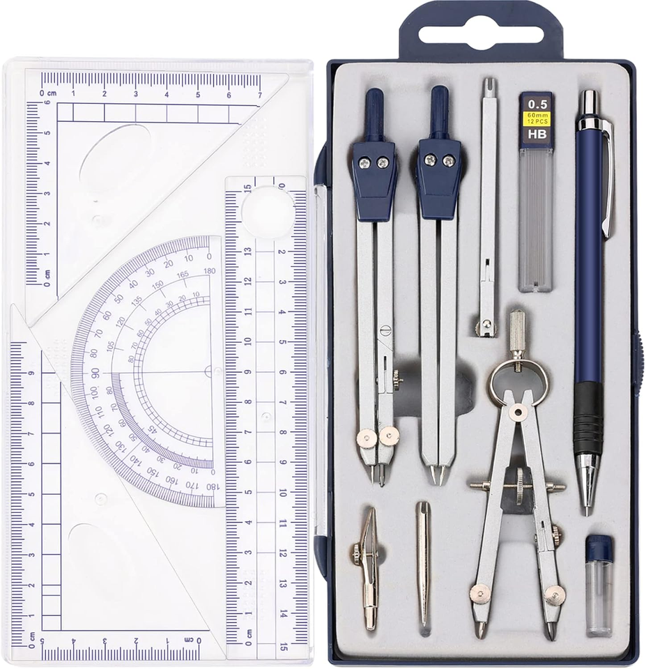 13 Pieces Geometry Set Compass Geometry Tools Math Compass and ...