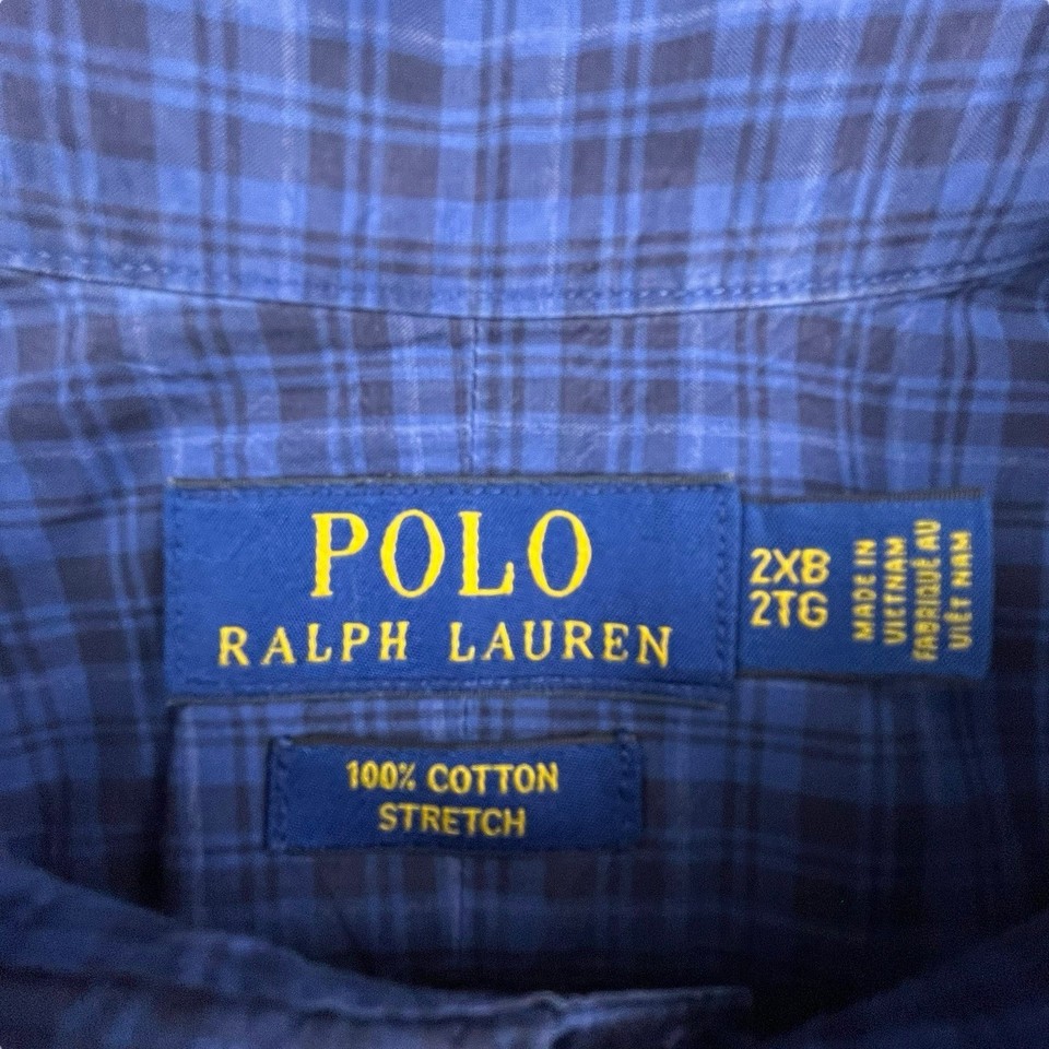 Polo Ralph Lauren Shirt Men 2XB Blue Plaid Stretch Oxford Cotton Preppy ...
