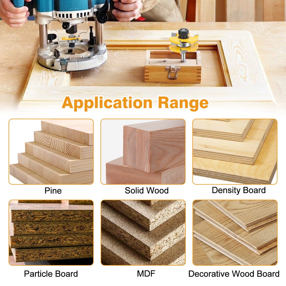 2 PCS Tongue and Groove Router Bit Set 1/4 Shank 3 Teeth Adjustable T ...