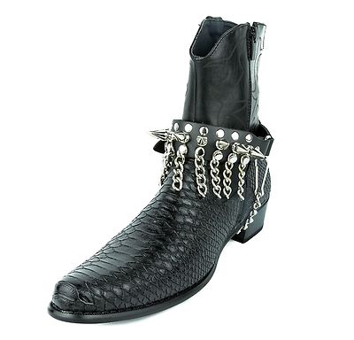 Spike and Chain Leather Bootstrap Western Punk Gothic Bikers Boot ...