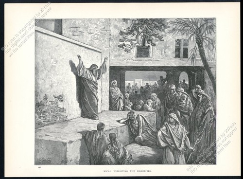 1880 Micah Exhorting the Israelites Gustave Dore Bible scene antique ...