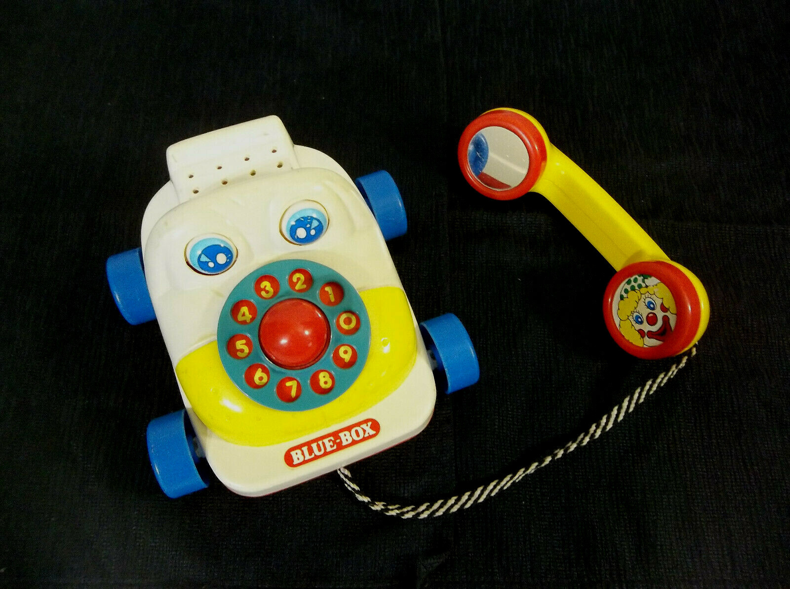 Vintage Blue-Box Rotary Telephone Pull Toy w/ Squeaker Nose, Mirror on ...
