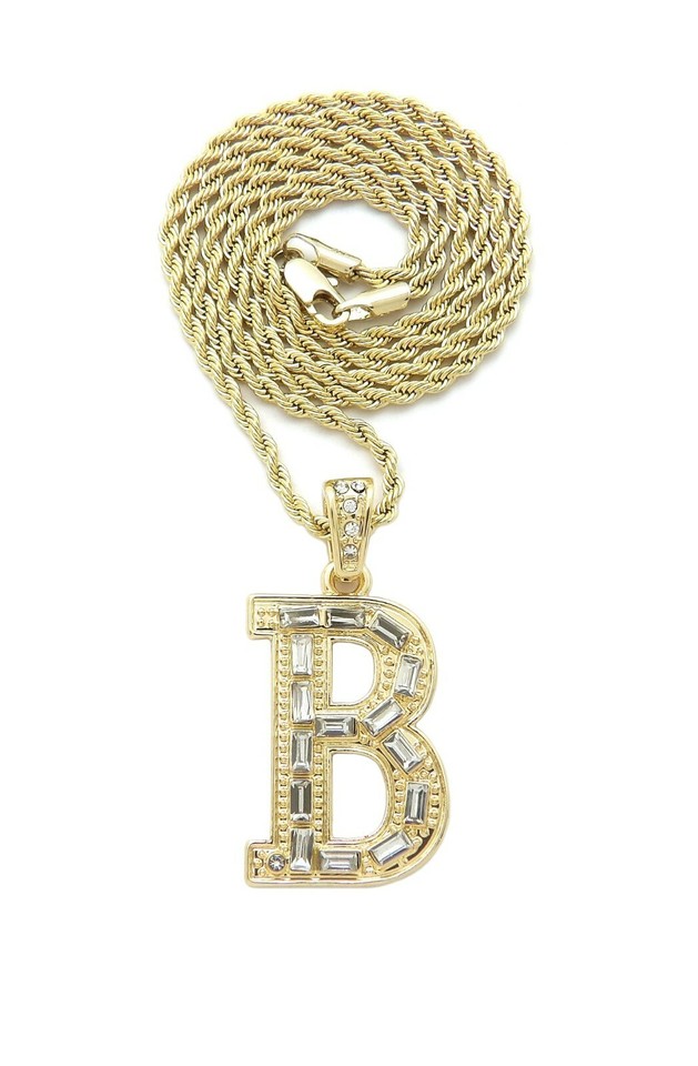 Iced Alphabet Initial B PENDANT & 18"~ 24" Box Cuban Rope Chain Hip Hop ...