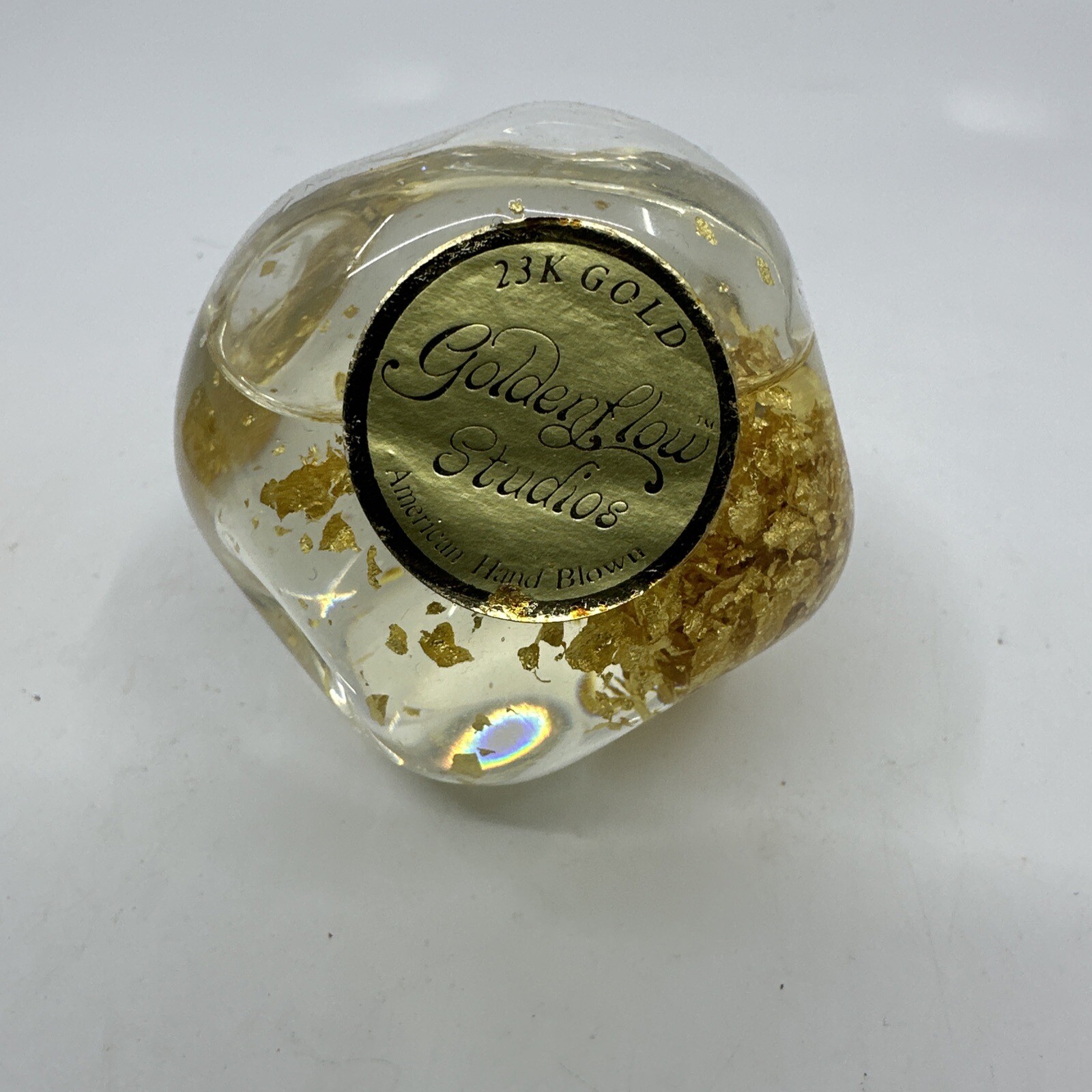 Golden Flow Studios Hand Blown Glass Paperweight 23K Gold Flakes 3.25 ...