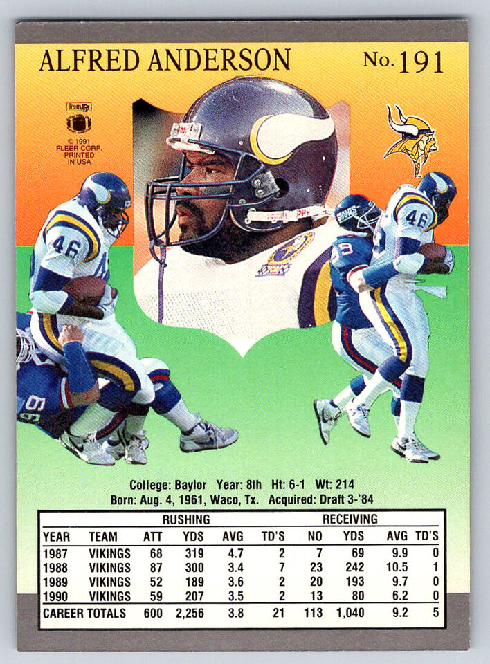 # 191 Alfred Anderson Minnesota Vikings 1991 Ultra | eBay