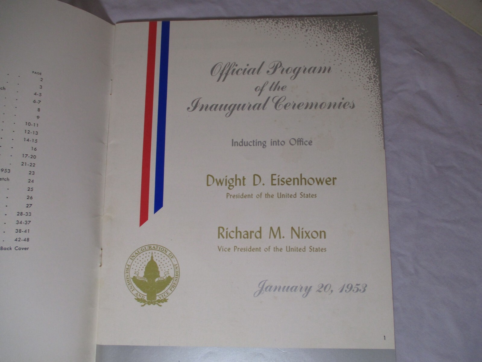 1953 Dwight Eisenhower PRESIDENTIAL INAUGURATION Program Book RICHARD ...